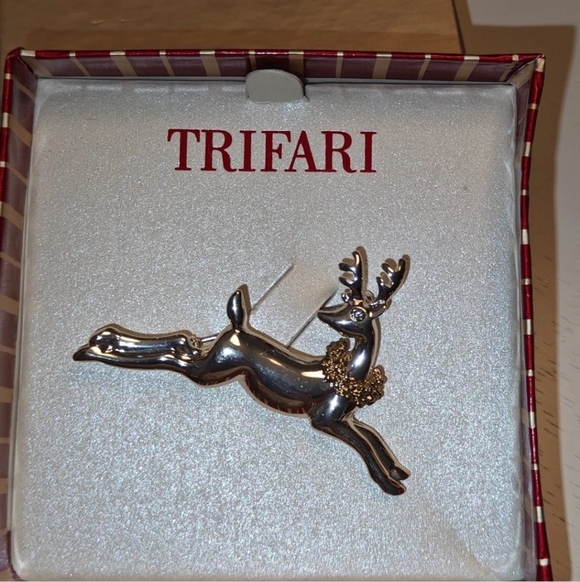 Trifari | Jewelry | Trifari Silver And Gold Reindeer Pin | Poshmark